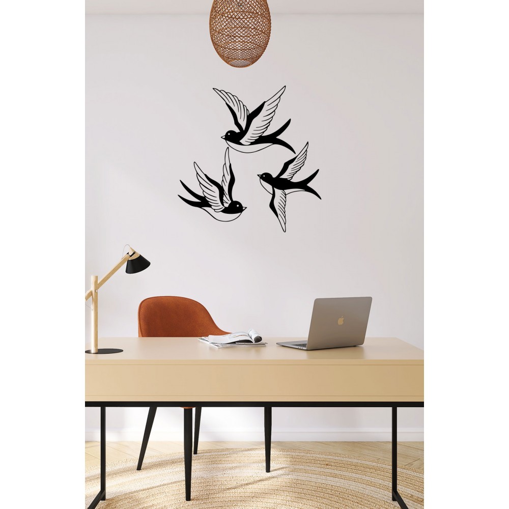 3 Parça Uçuşan Kuşlar Ahşap Tablo Duvar Oda Ev Aksesuarı 50x50cm