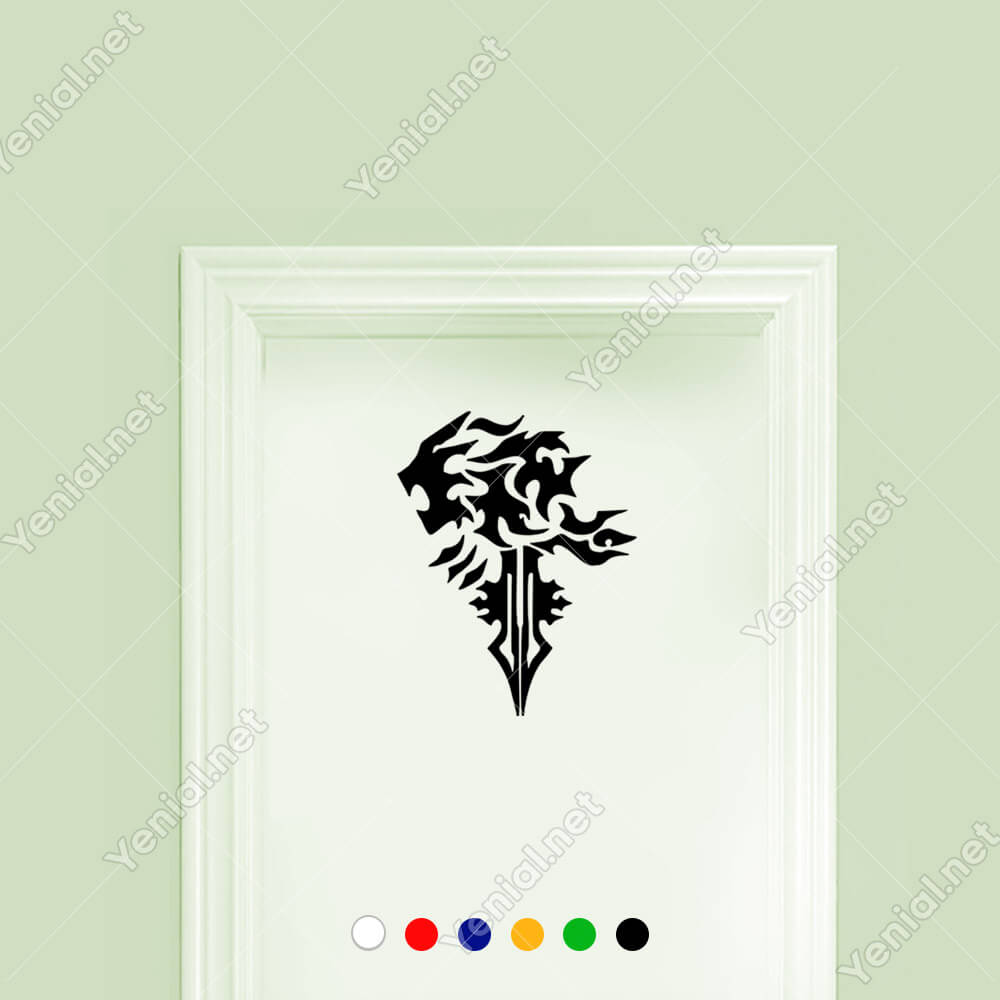 Ateş Efektli Aslan ve Savaş Kılıcı Sticker Yapıştırma