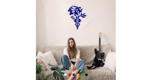 Ateş Efektli Aslan ve Savaş Kılıcı Sticker Yapıştırma