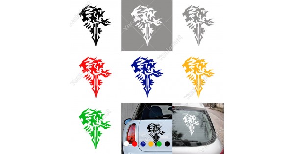Ateş Efektli Aslan ve Savaş Kılıcı Sticker Yapıştırma