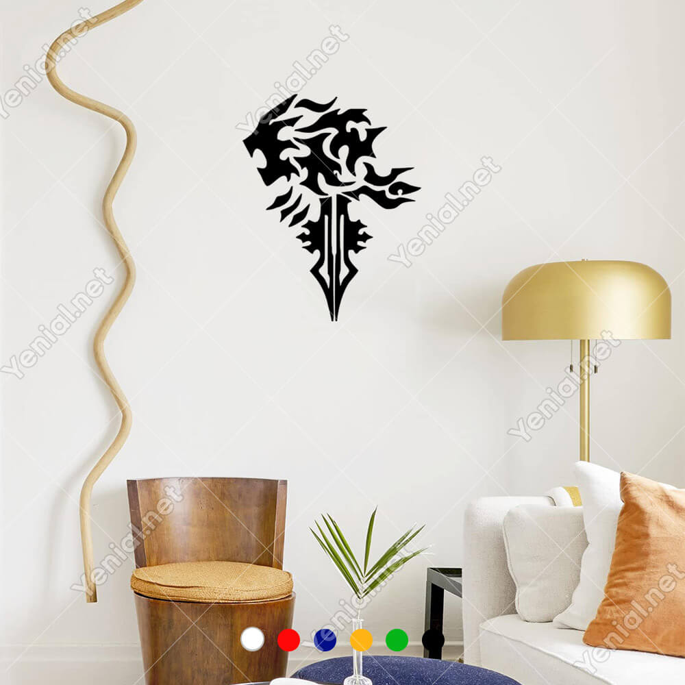 Ateş Efektli Aslan ve Savaş Kılıcı Sticker Yapıştırma