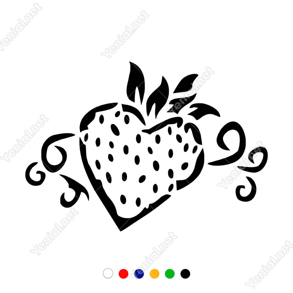 Yaprakları Kıvrımlı Şekilde Duran Çilek Sticker Yapıştırma